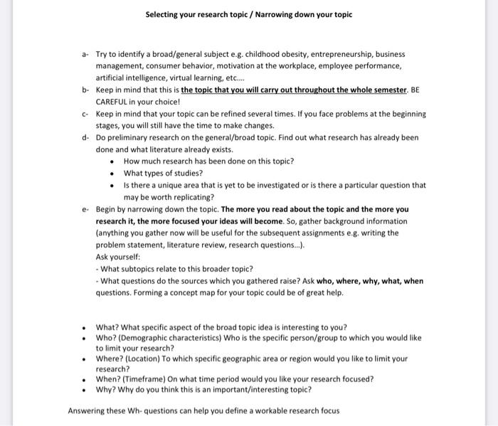 Solved ASSIGNMENT # 1Selecting your research topic / | Chegg.com