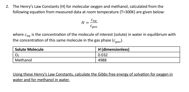 Solved The Henry’s Law Constants (H) ﻿for molecular oxygen | Chegg.com