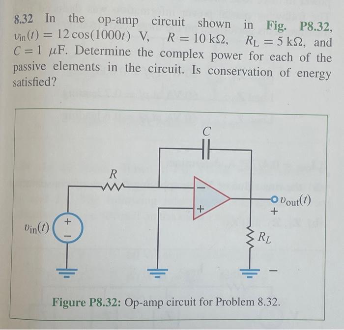 Solved 8.32 In the op-amp circuit shown in Fig. P8.32, vin | Chegg.com