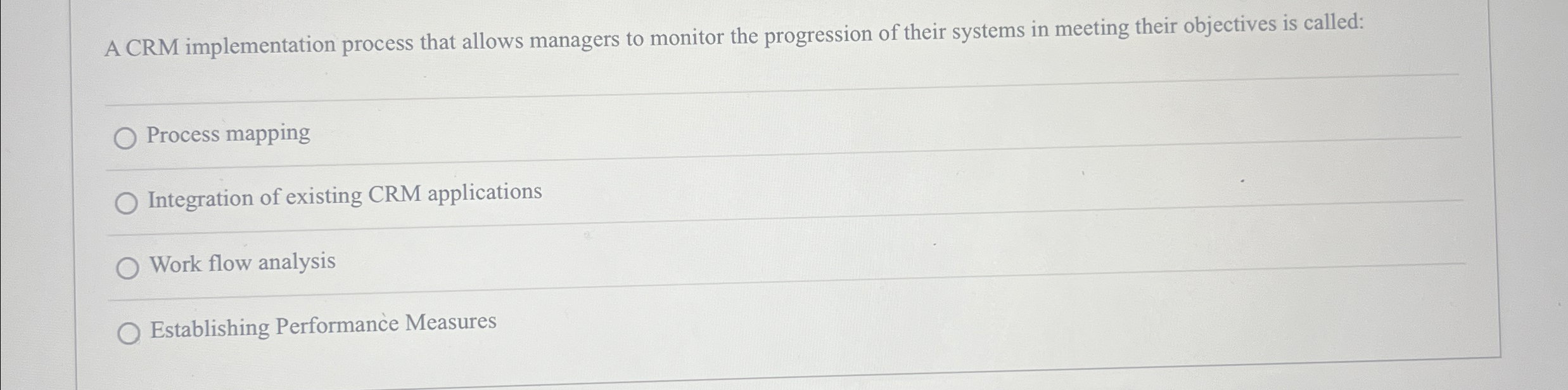 Solved A CRM implementation process that allows managers to | Chegg.com