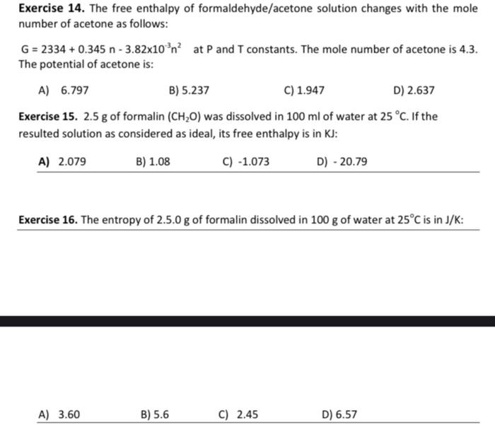 Solved Exercise 14. The free enthalpy of | Chegg.com