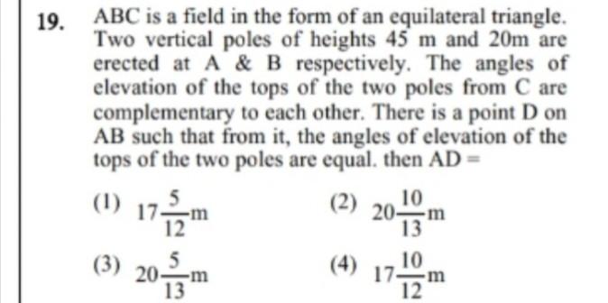 Solved 19. \\( \\mathrm{ABC} \\) is a field in the form of | Chegg.com