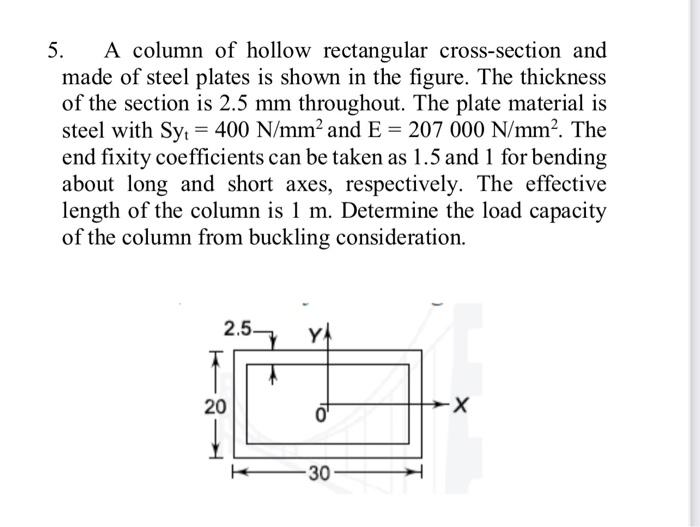 Solved 5. A column of hollow rectangular cross-section and | Chegg.com