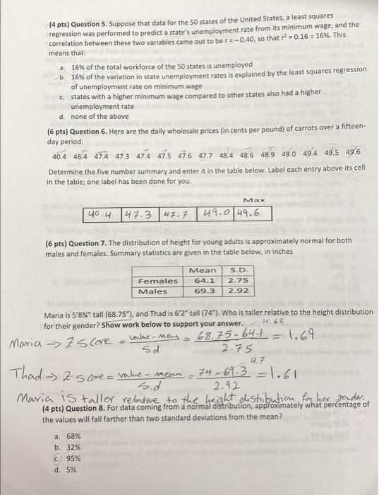 Solved (4 pts) Question 5. Suppose that data for the 50 | Chegg.com