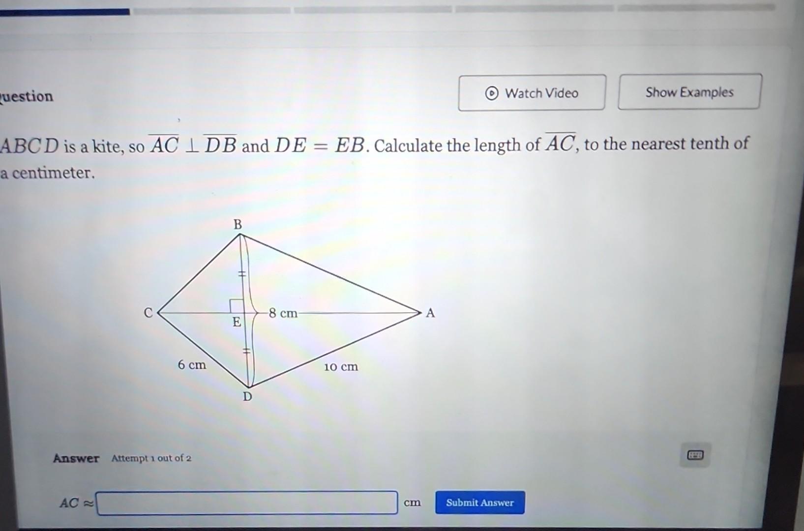Solved BCD is a kite, so AC⊥DB and DE=EB. Calculate the | Chegg.com