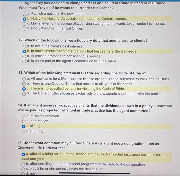 Solved 11. Agent Trey has decided to change careers and sell | Chegg.com