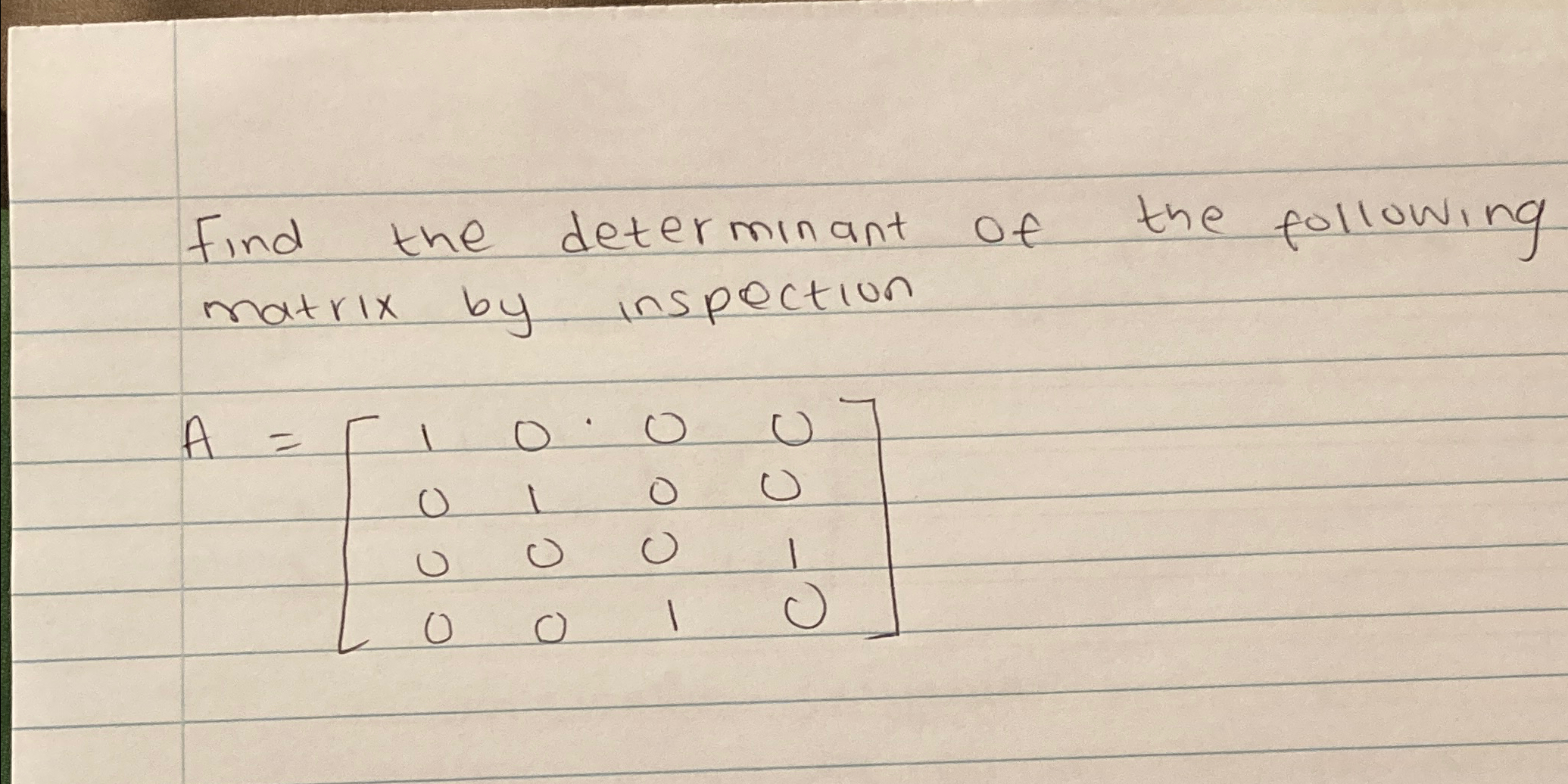 Solved Find the determinant of the following matrix by | Chegg.com