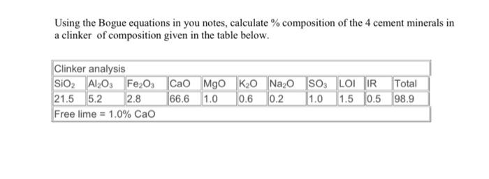 Solved Using the Bogue equations in you notes, calculate % | Chegg.com