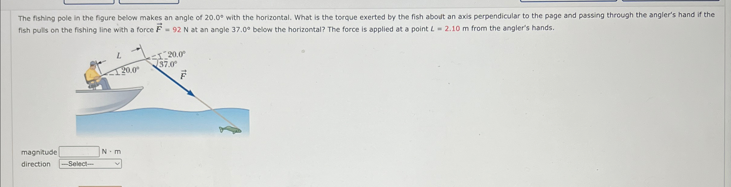Solved The fishing pole in the figure below makes an angle | Chegg.com