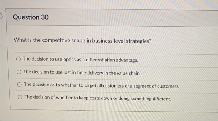 Solved What is the competitive scope in business level | Chegg.com