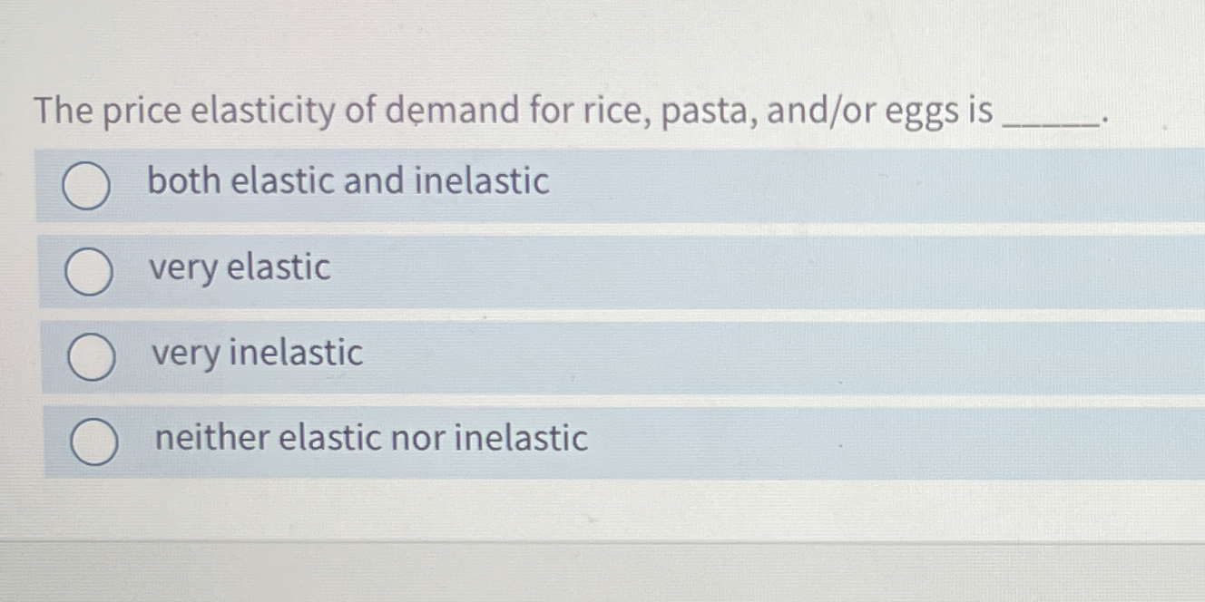 Solved The price elasticity of demand for rice, pasta, | Chegg.com