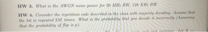 Solved HW 3. What is the AWGN noise power for 20 MHz BW, 128 | Chegg.com