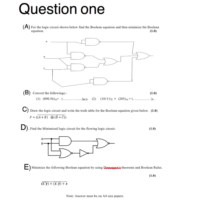 Solved Question one (A) For the logic circuit shown below | Chegg.com