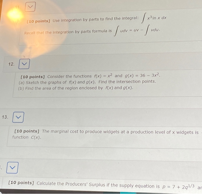 Solved x3 in x dx [10 points] Use integration by parts to | Chegg.com