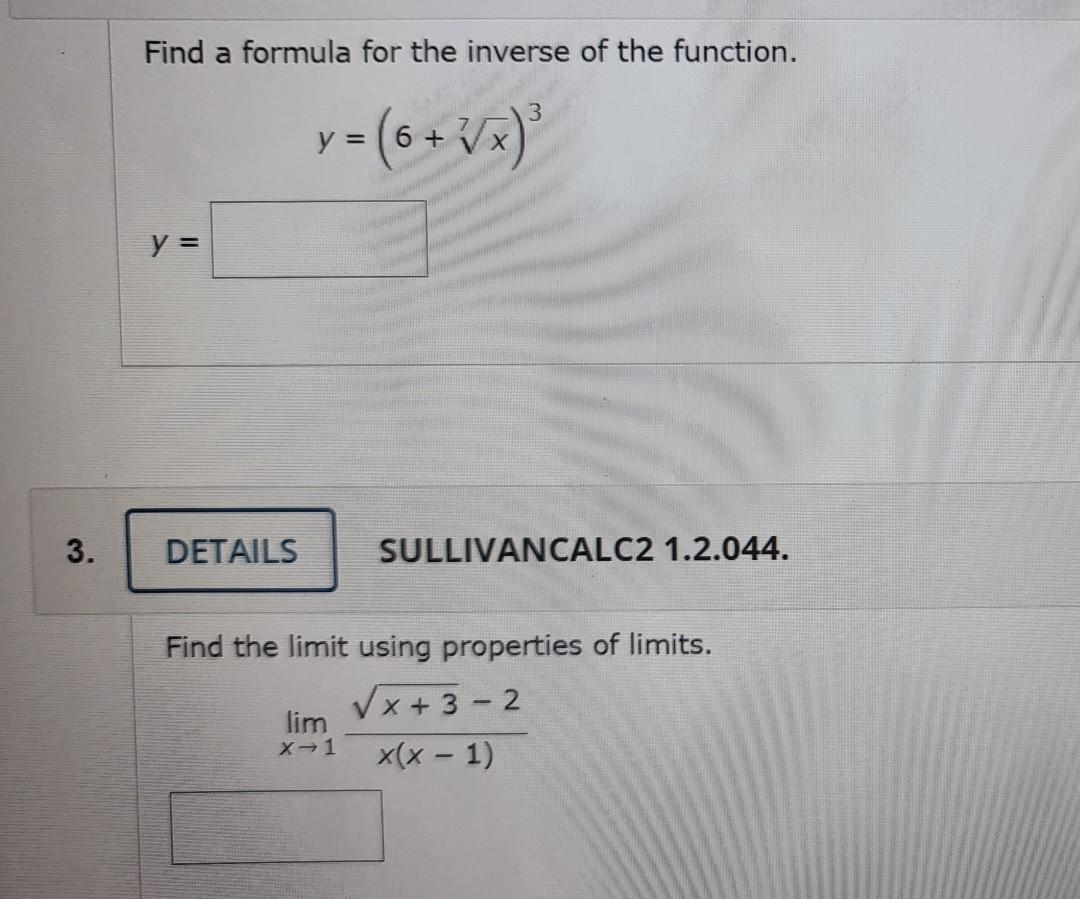 Solved Find a formula for the inverse of the function. 3 | Chegg.com