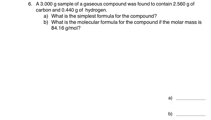 Solved A 3.000g ﻿sample of a gaseous compound was found to | Chegg.com