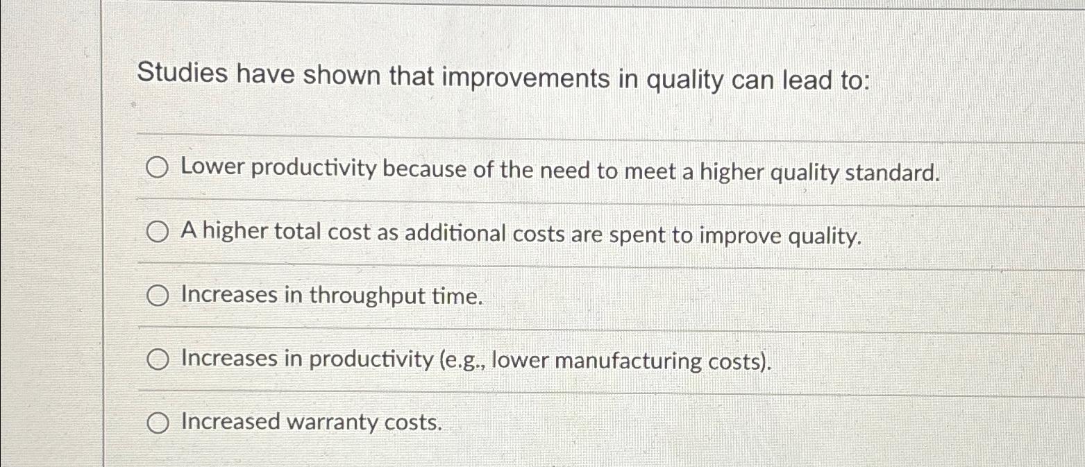 Solved Studies have shown that improvements in quality can | Chegg.com