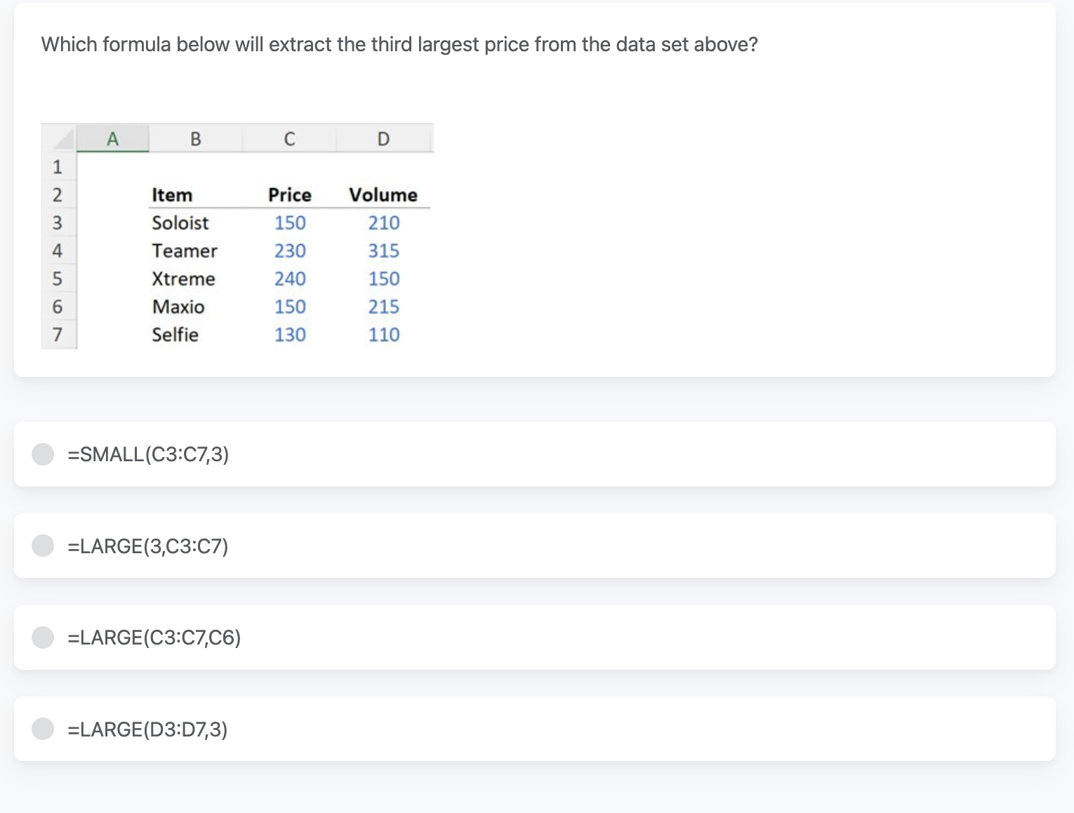 Which formula below will extract the third largest | Chegg.com