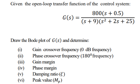 Solved Draw the Bode plot of G(s) ﻿and determine:(i) ﻿Gain | Chegg.com