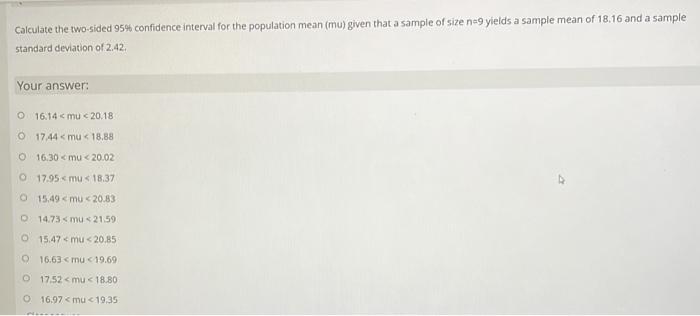 Solved Calculate the two-sided 95% confidence interval for | Chegg.com