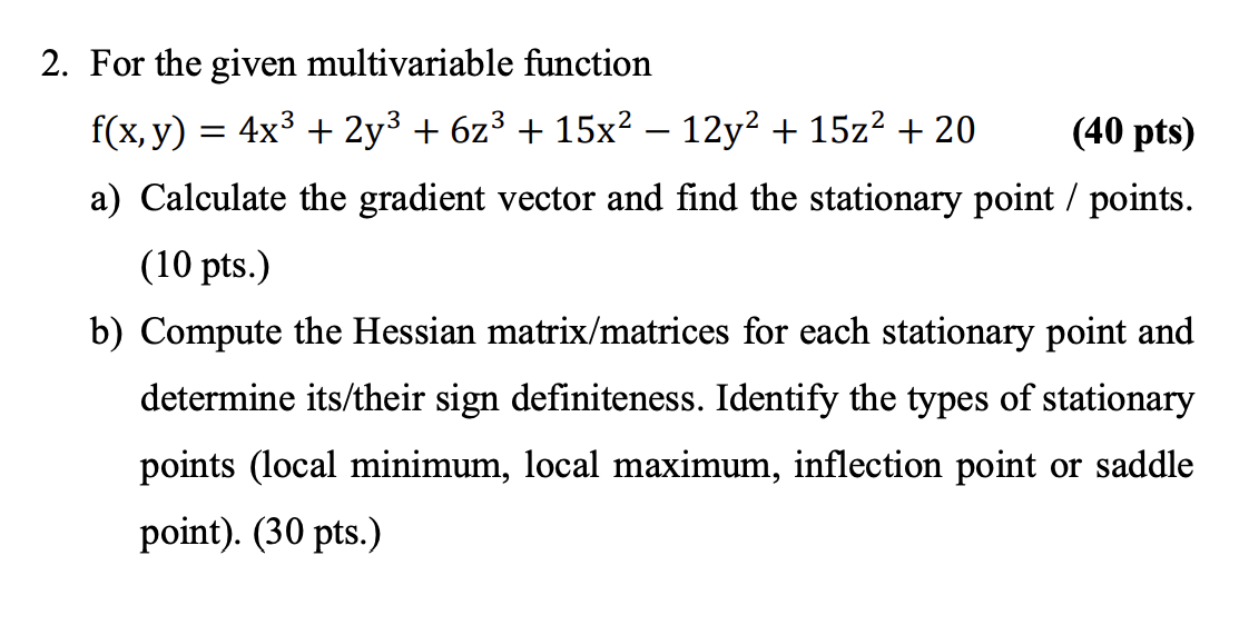 Solved For the given multivariable | Chegg.com
