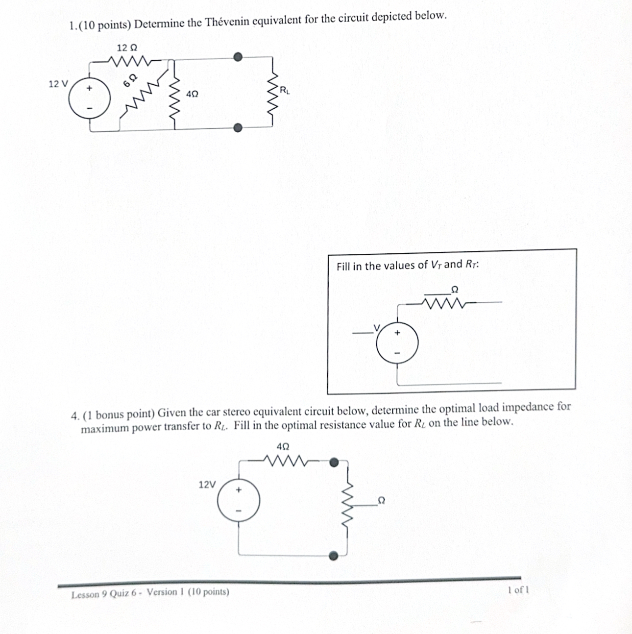 Solved 1.(10 ﻿points) ﻿Determine the Thévenin equivalent for | Chegg.com