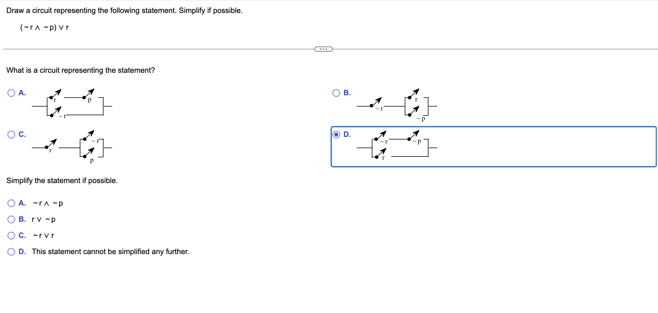 Draw a circuit representing the following statement. | Chegg.com