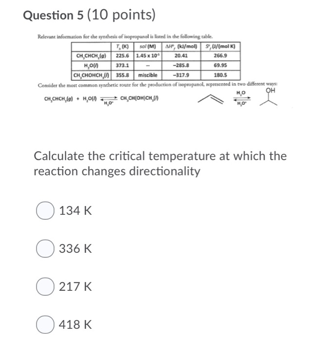 Solved Question 5 (10 points) Relevant information for the | Chegg.com