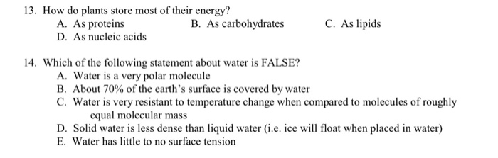 Solved 13. How do plants store most of their energy? A. As | Chegg.com