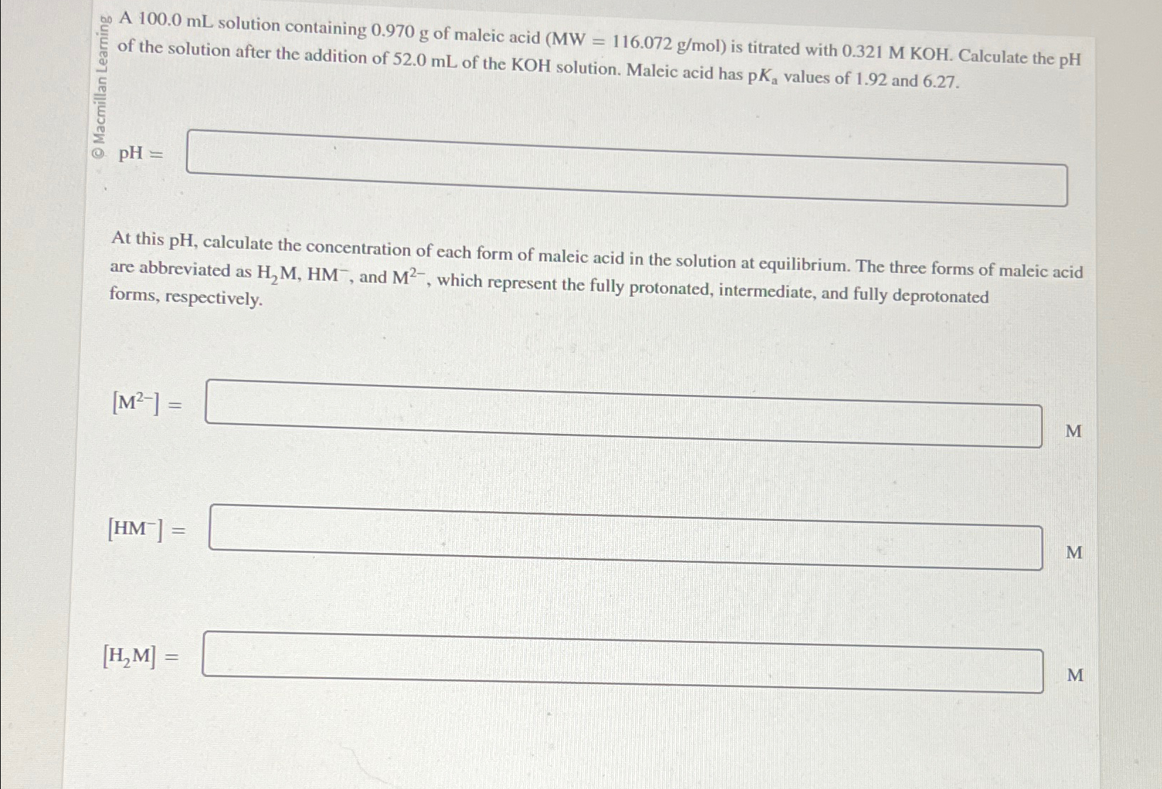 A 100.0mL ﻿solution containing 0.970g ﻿of maleic acid | Chegg.com