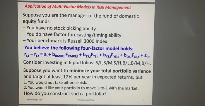 Solved Application of Multi-Factor Models in Risk Management | Chegg.com
