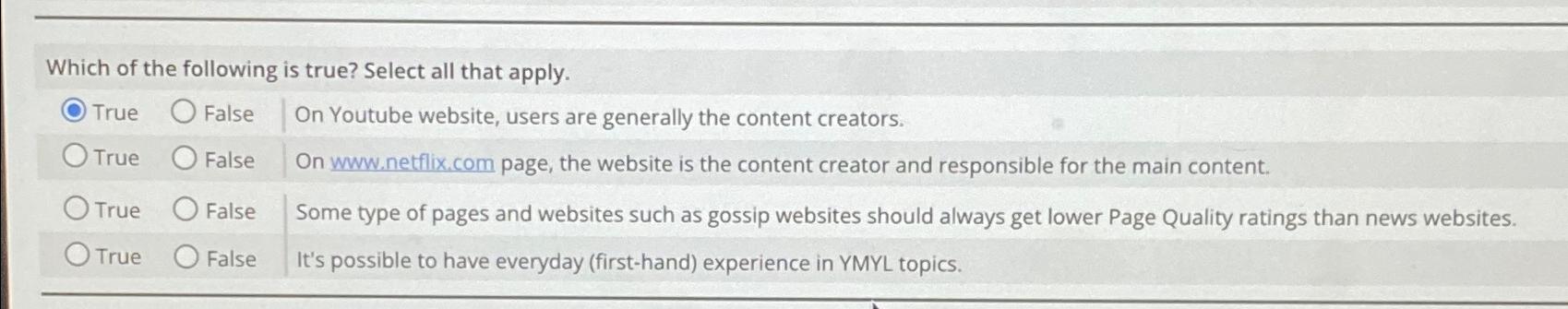 Solved Which of the following is true? Select all that | Chegg.com