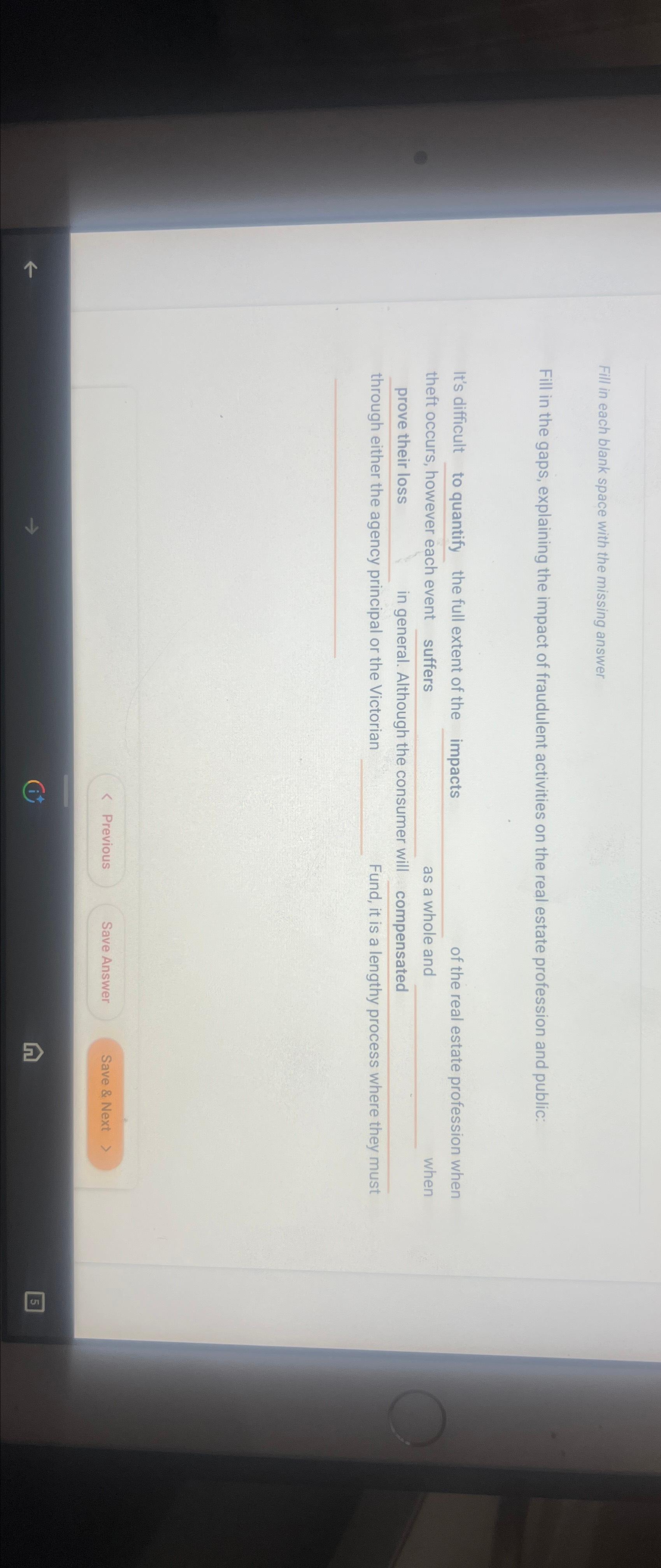 Solved Fill in each blank space with the missing answerFill | Chegg.com