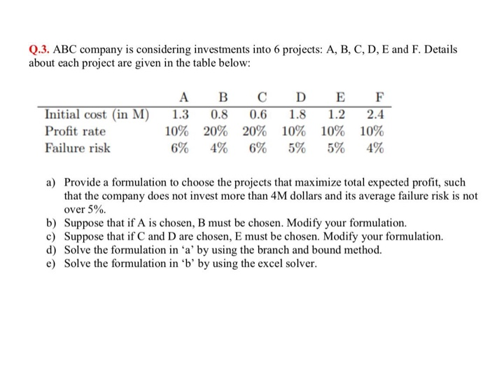 Solved Q.3. ABC company is considering investments into 6 | Chegg.com