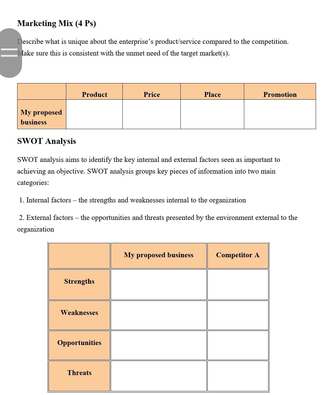 FEASIBILITY STUDY TEMPLATE - Marketing Feasibility - | Chegg.com
