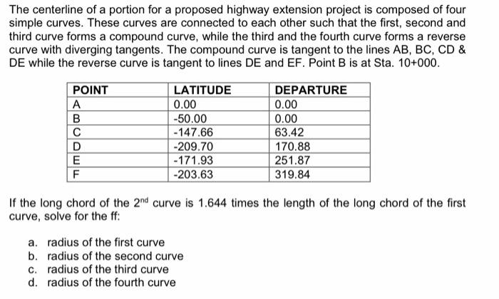 Solved The centerline of a portion for a proposed highway | Chegg.com