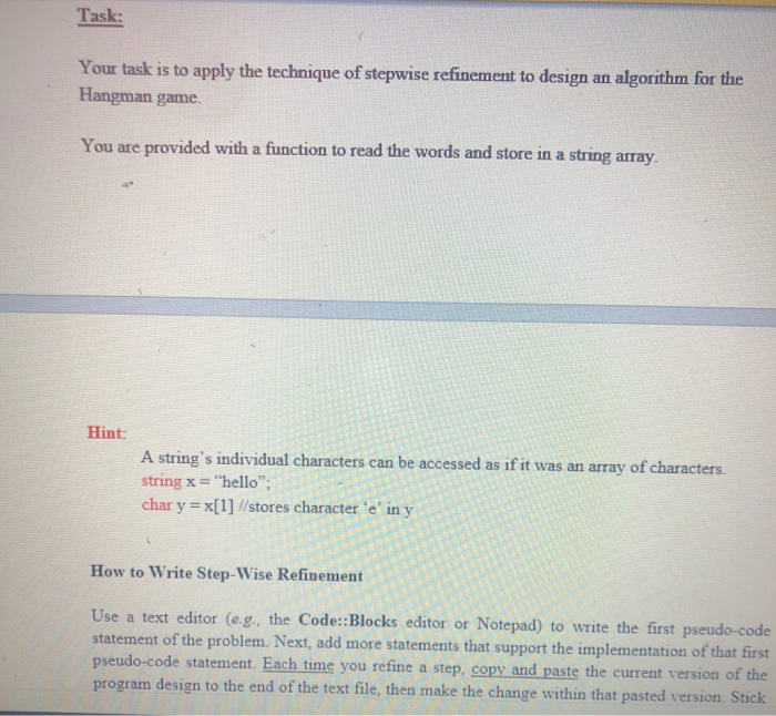 Solved Background: Stepwise refinement is a low level design | Chegg.com