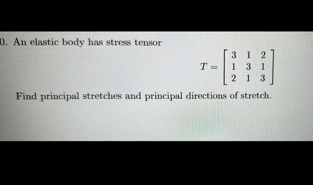 Solved An elastic body has stress tensor T=⎣⎡312131213⎦⎤ | Chegg.com