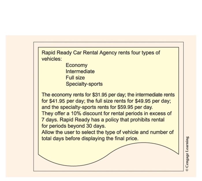 Solved Rapid Ready Car Rental Agency rents four types of | Chegg.com