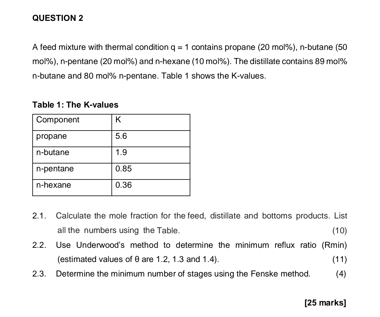 Solved QUESTION 2A feed mixture with thermal condition q=1 | Chegg.com