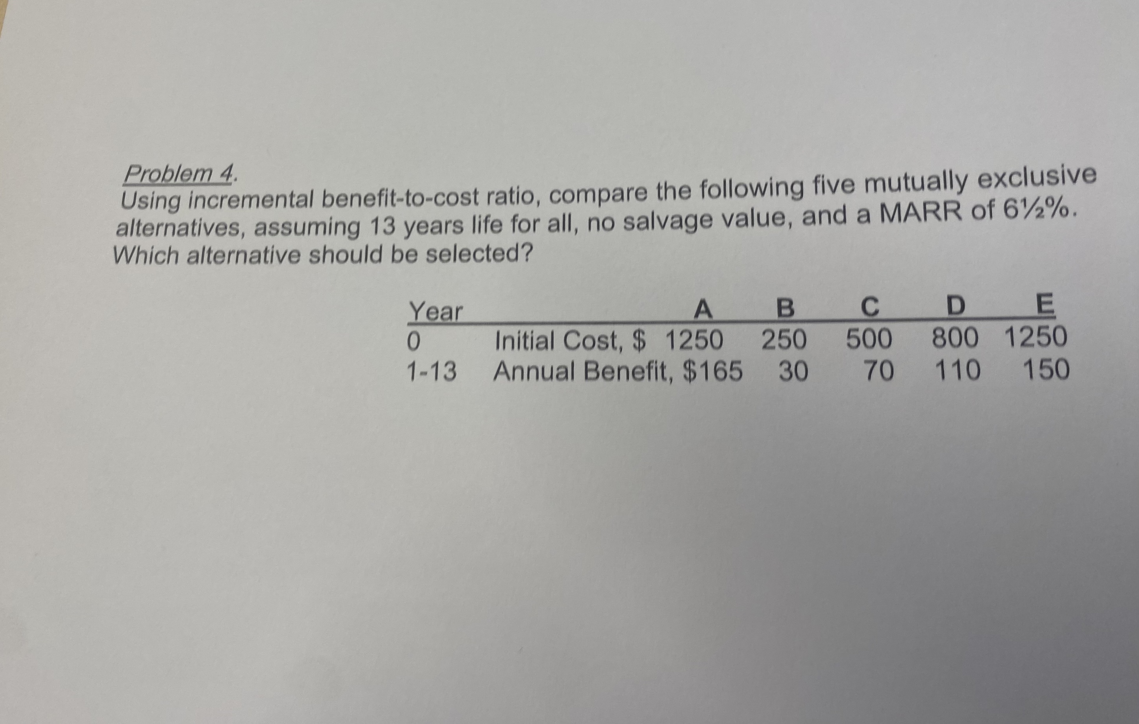 Solved Using incremental benefit to cost ratio, compare the | Chegg.com