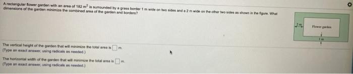 Solved A rectangular flower garden with an area of 182 m is | Chegg.com