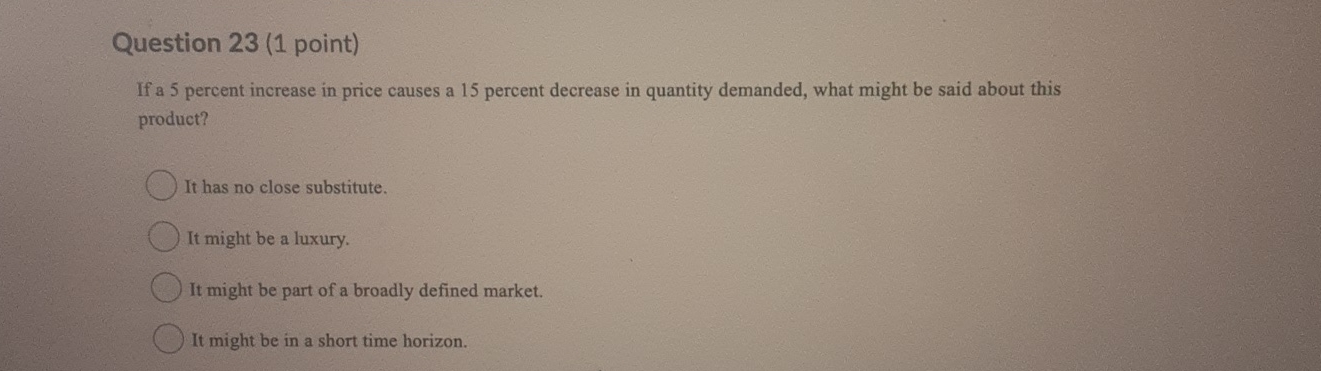 Solved Question 23 (1 ﻿point)If a 5 ﻿percent increase in | Chegg.com