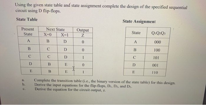 Solved Using the given state table and state assignment | Chegg.com