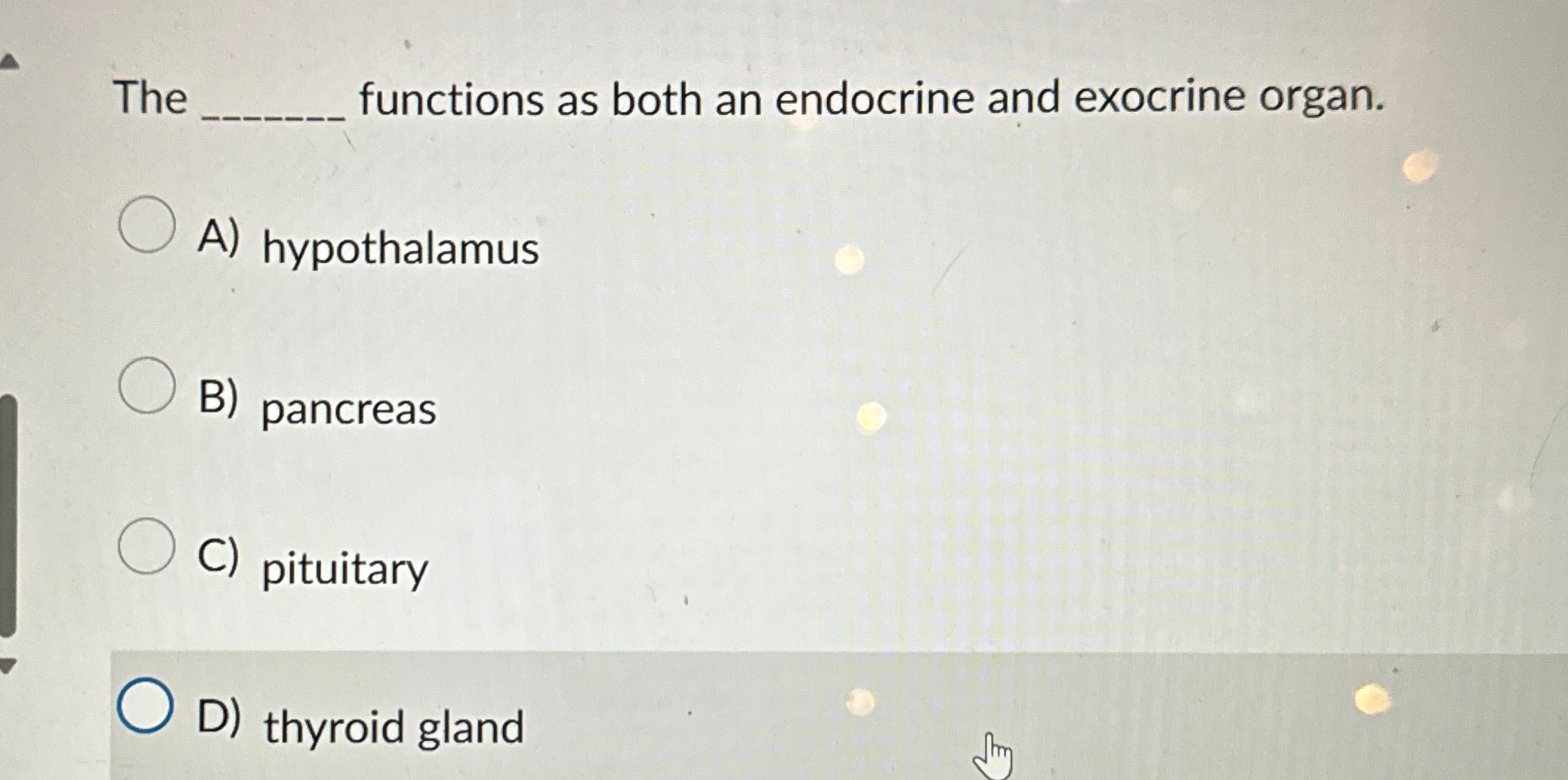 Solved The q, ﻿functions as both an endocrine and exocrine | Chegg.com