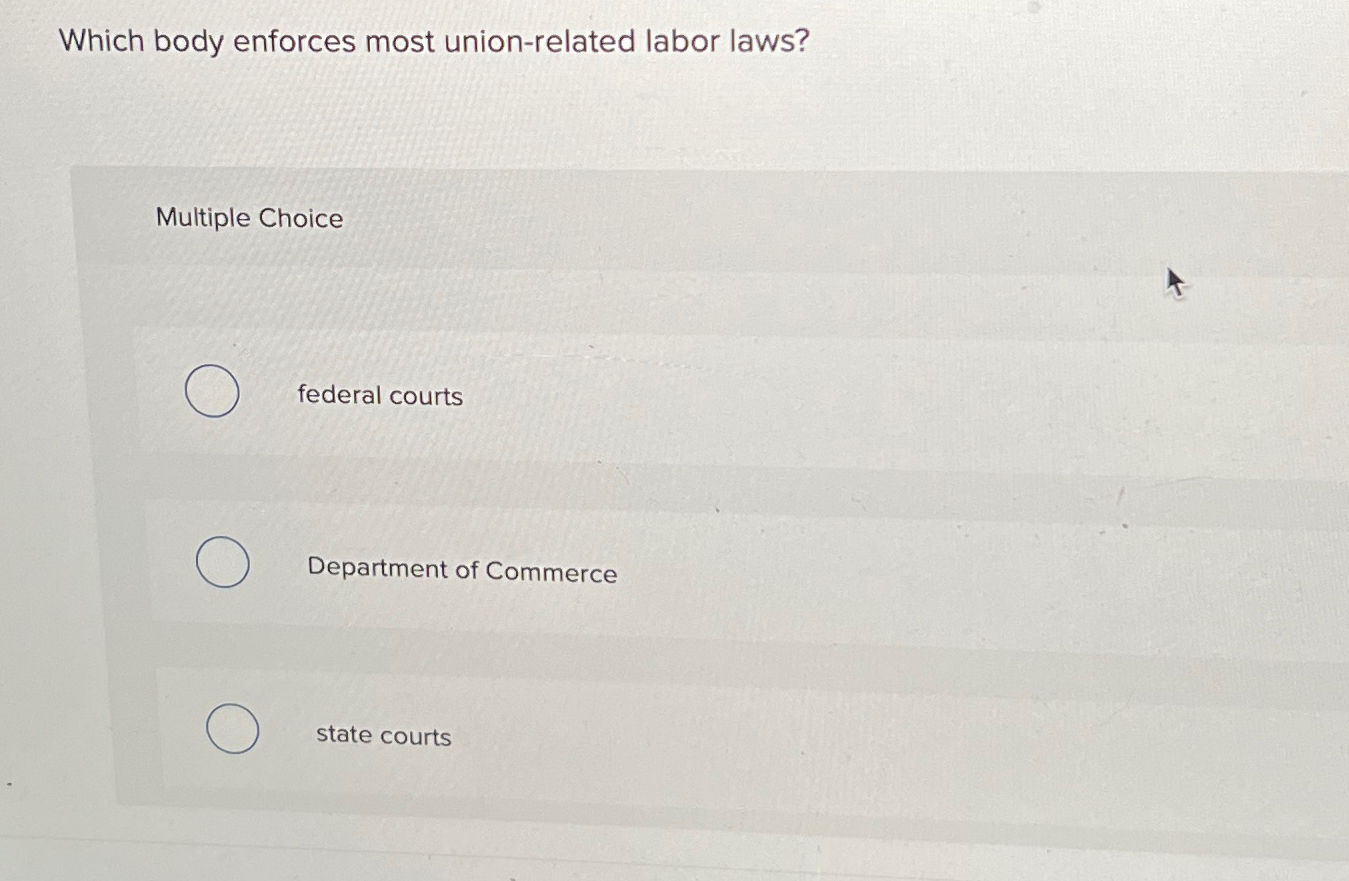 Solved Which body enforces most union-related labor | Chegg.com
