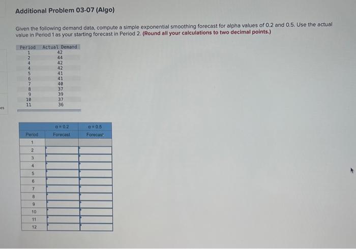 Solved es Additional Problem 03-07 (Algo) Given the | Chegg.com