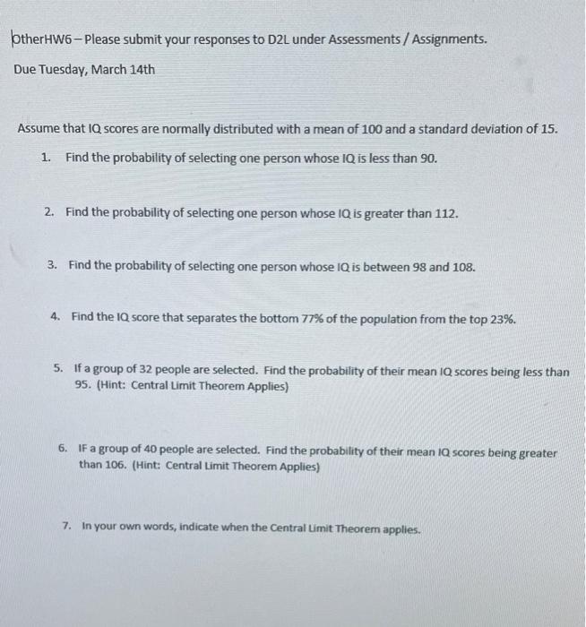 Solved therHW6 - Please submit your responses to D2L under | Chegg.com