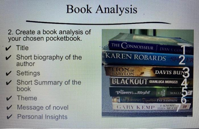 Book Analysis 2. Create a book analysis of your | Chegg.com
