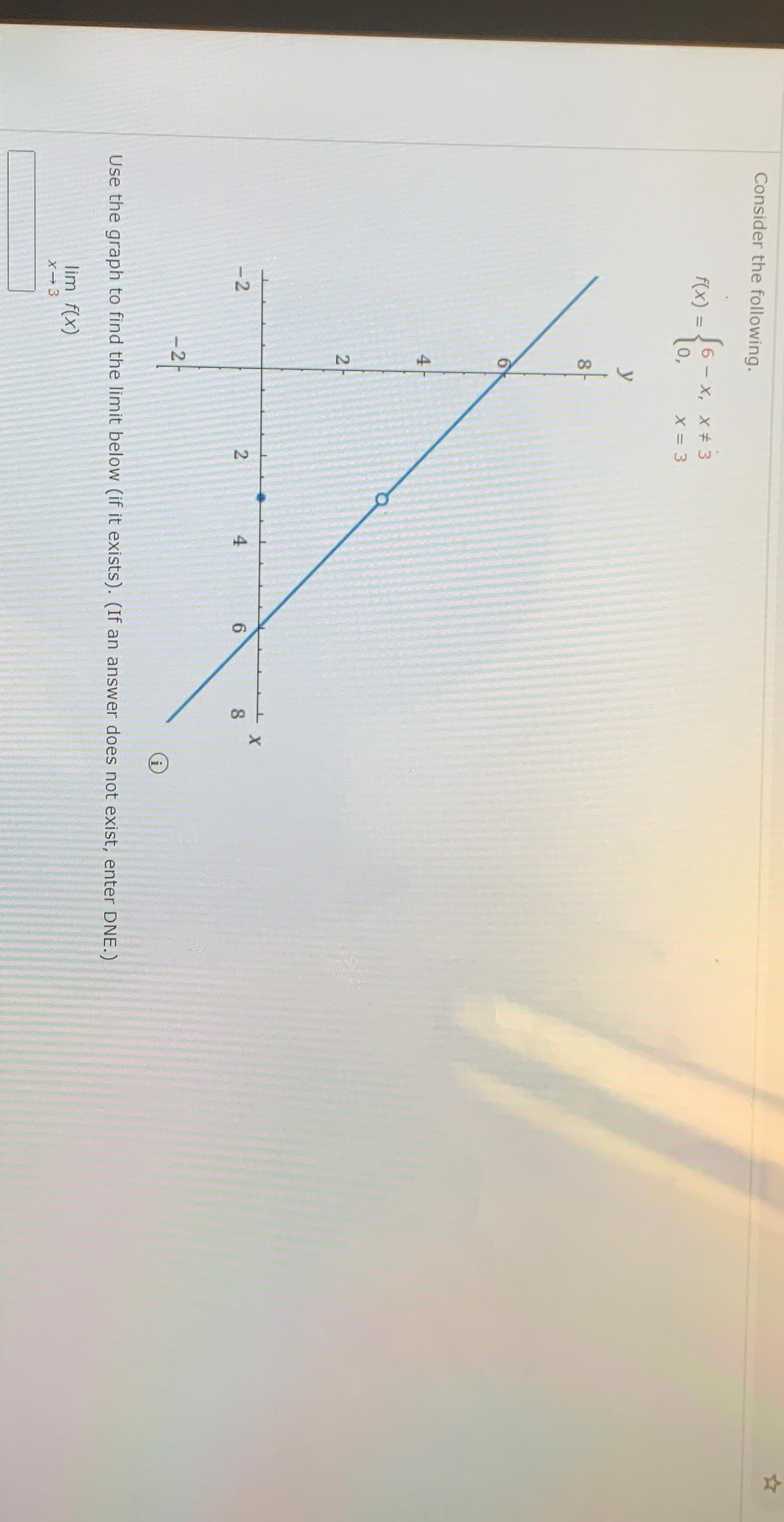 Solved Consider the following.f(x)={6-x,x≠30,x=3Use the | Chegg.com